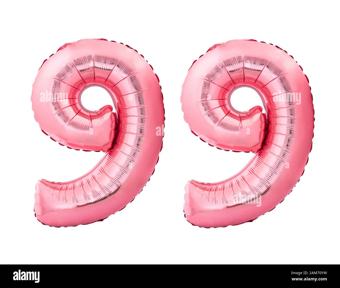 Number 99 ninety nine made of rose gold inflatable balloons isolated on ...