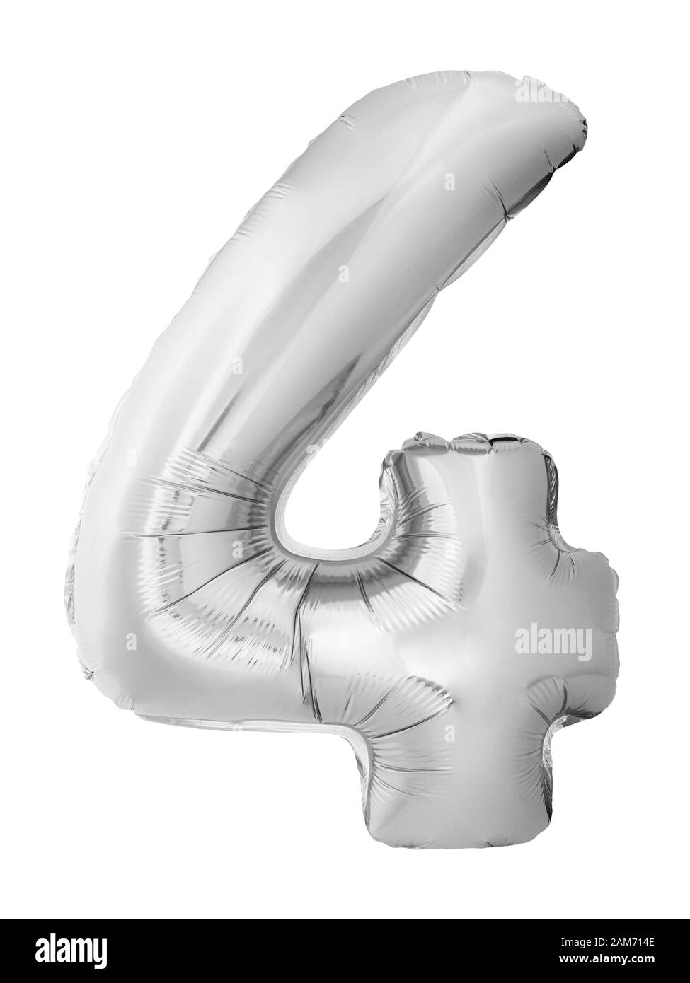 Number 4 four made of silver inflatable balloon isolated on white ...