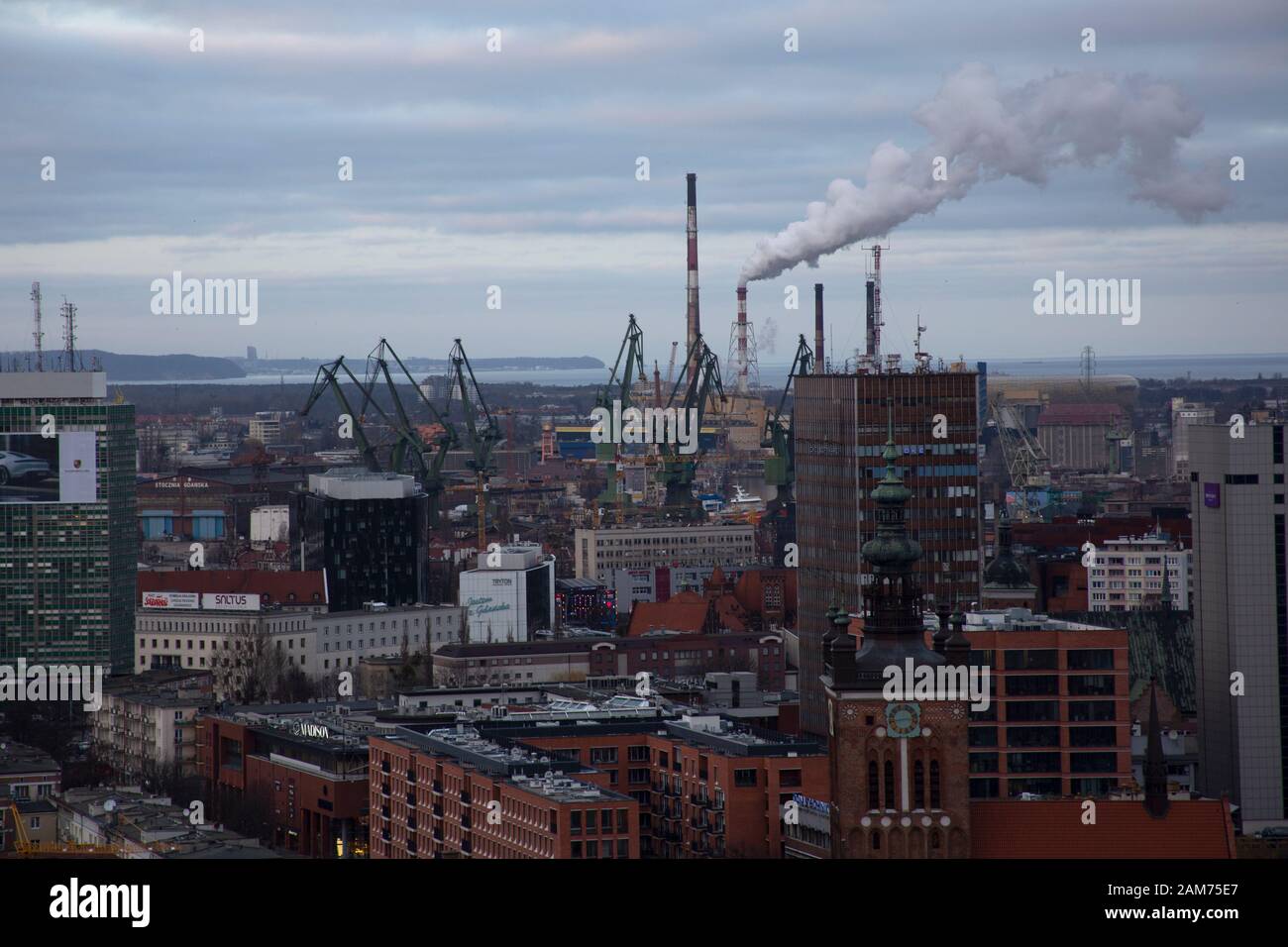 View over Gdansk from the top of the tower of St Mary's Church, Gdansk ...