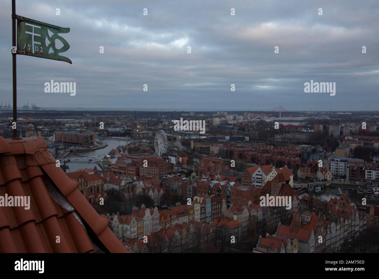 View over Gdansk from the top of the tower of St Mary's Church, Gdansk ...