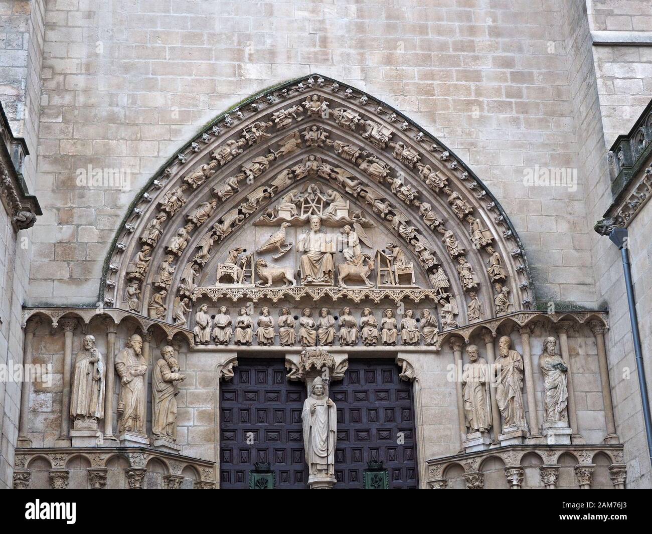detail - historic sculptural art of Door of the Sarmental in Cathedral ...