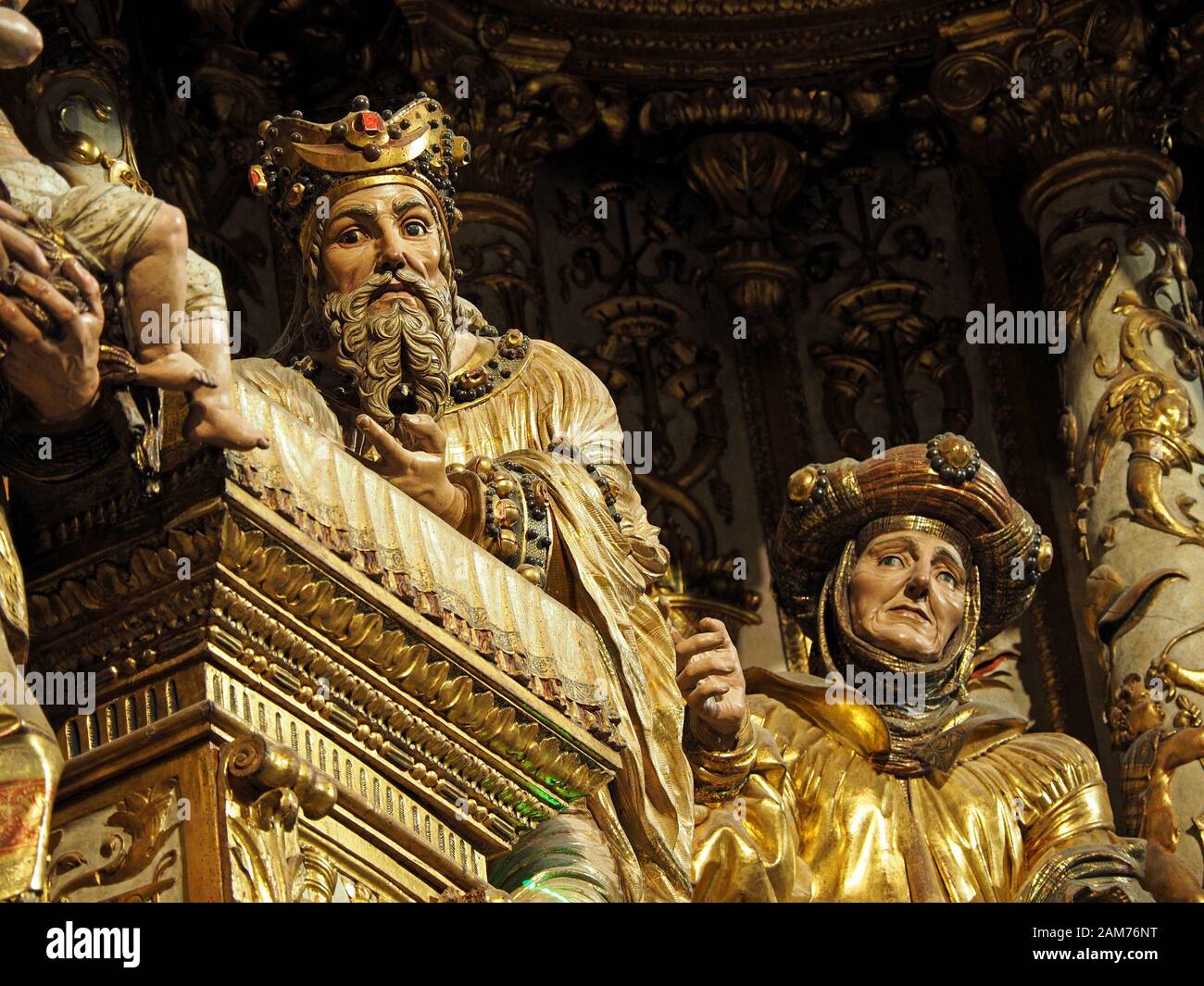 detail of gilt sculptures of worship of baby Jesus in Chapel of the ...