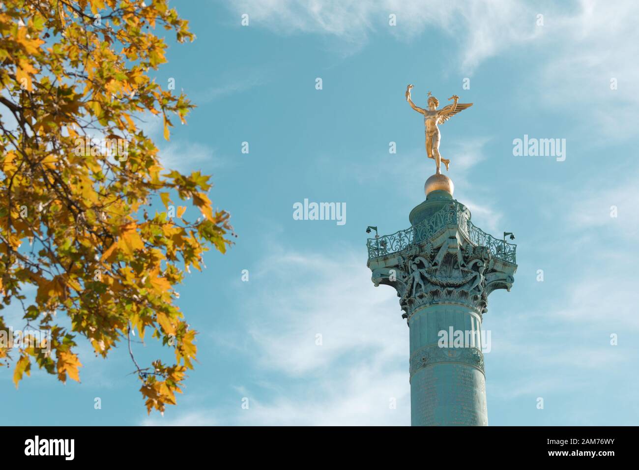 Paris, France - September 18, 2019: July Column topped with the gilded ...