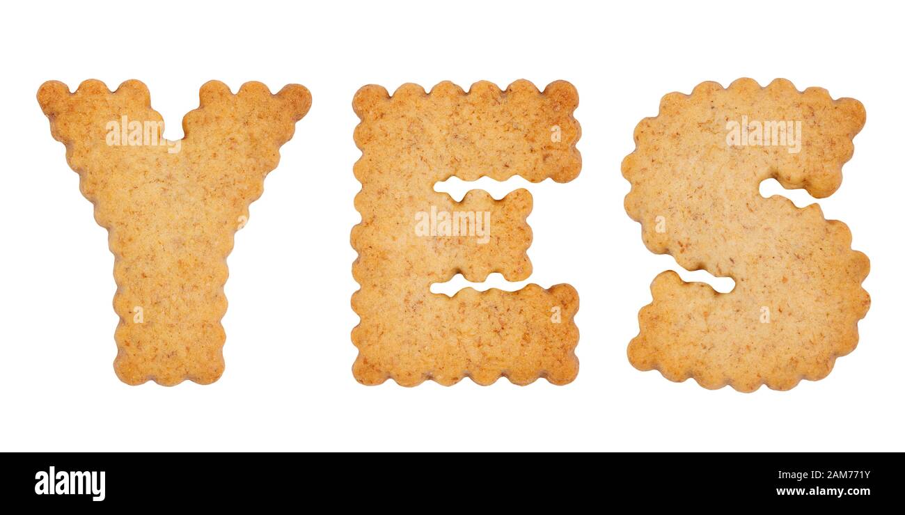Word YES made of cookie letters isolated on white background Stock ...