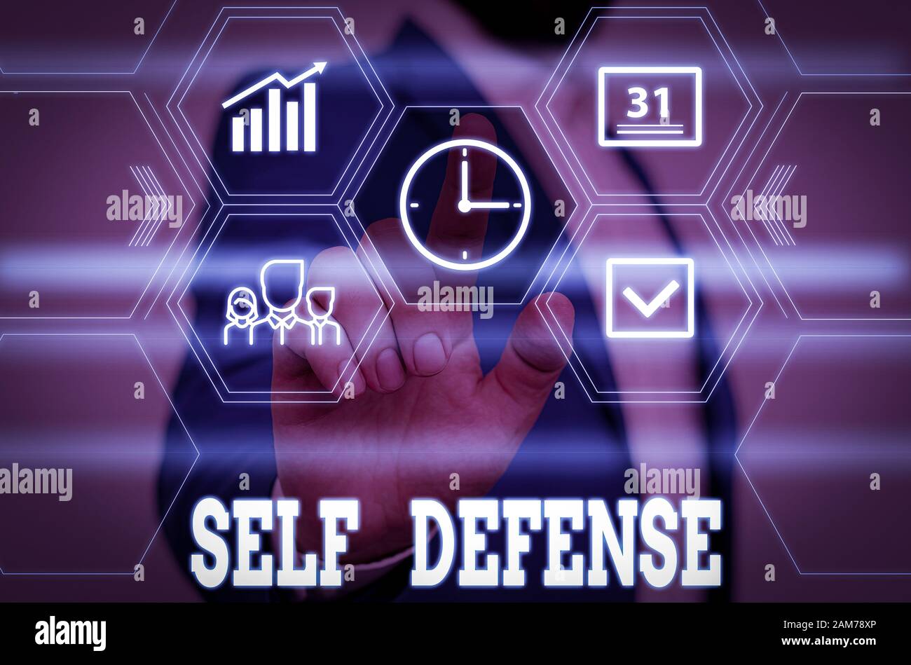 Writing note showing Self Defense. Business concept for the act of ...