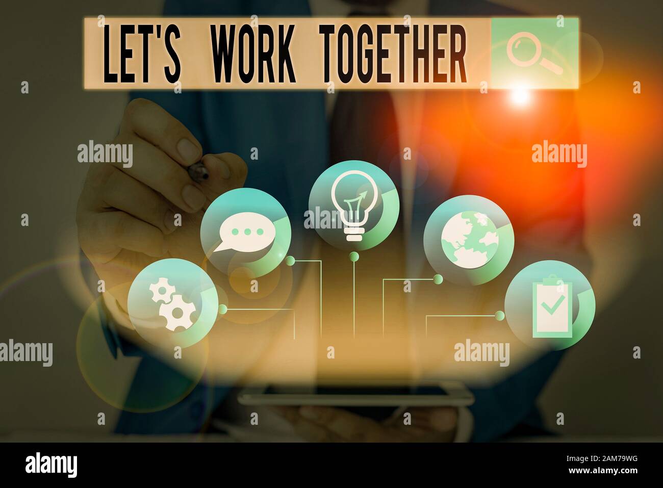 Word writing text Let S Work Together. Business photo showcasing Unite ...