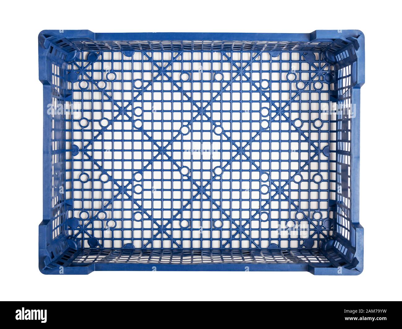 Empty blue plastic crate isolated on white background Stock Photo - Alamy