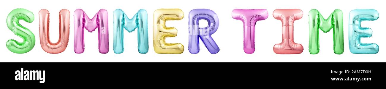 Words summer time made of colorful inflatable balloon letters isolated ...