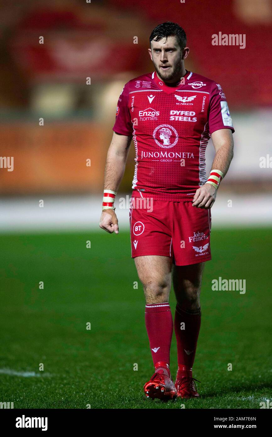 Llanelli, UK. 11 January, 2020. Scarlets replacement Dan Jones in the ...