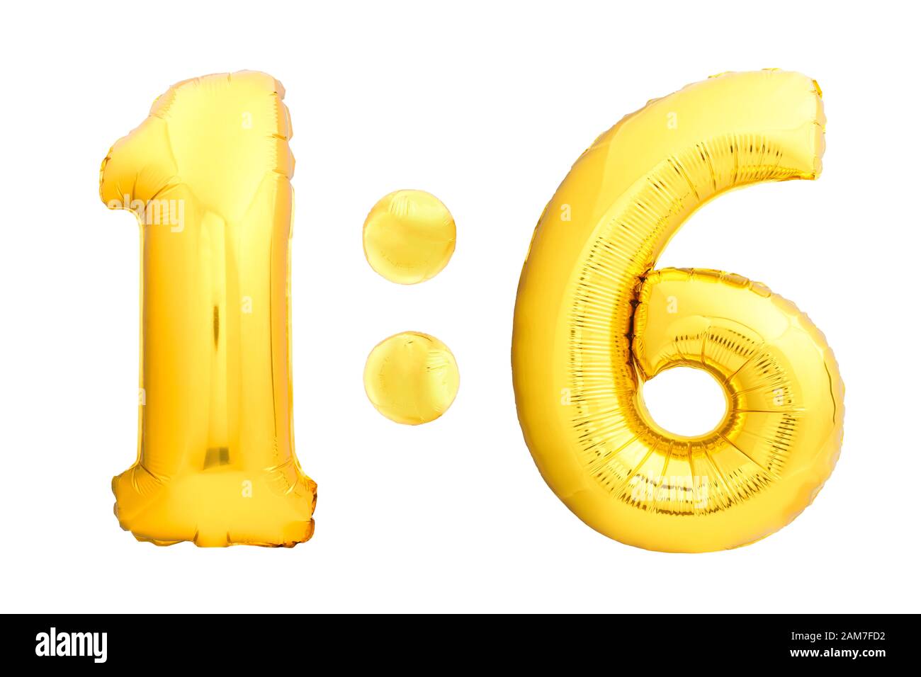 Football score 1:6 numbers one and six made of golden inflatable ...