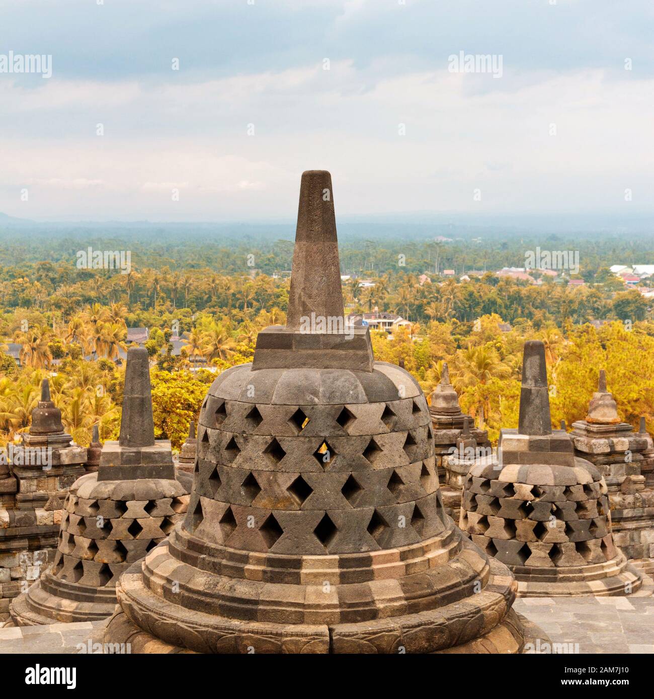 Old stupa in Borobudur Buddhist temple in Java, Indonesia Stock Photo ...