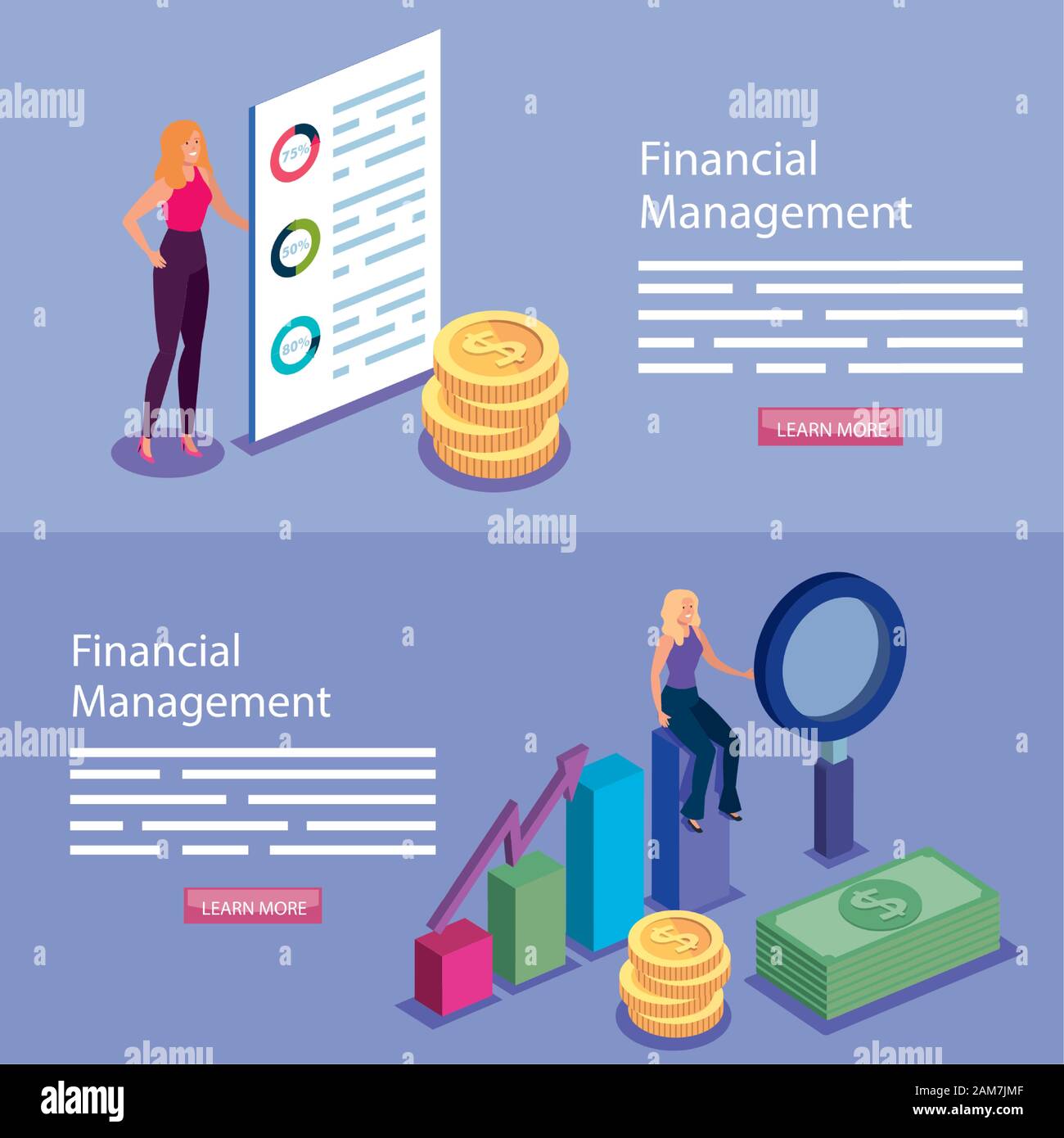 set poster of financial management with people and icons Stock Vector ...