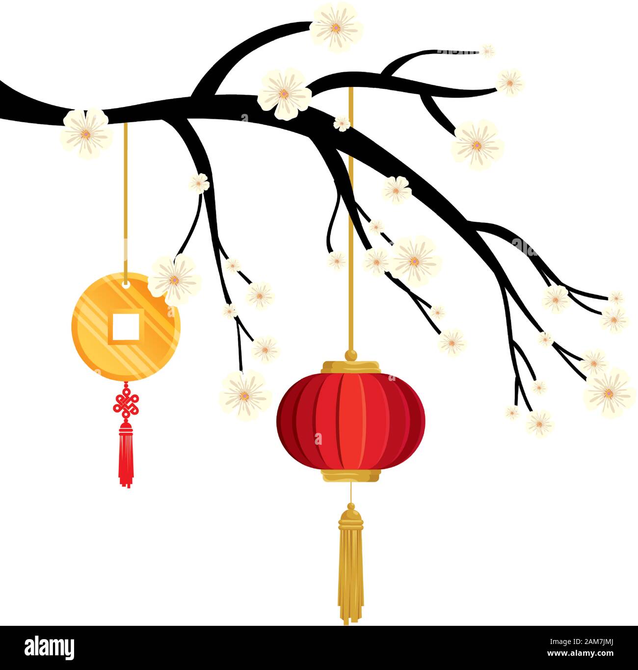 tree branch with lantern and decoration chinese hanging Stock Vector ...