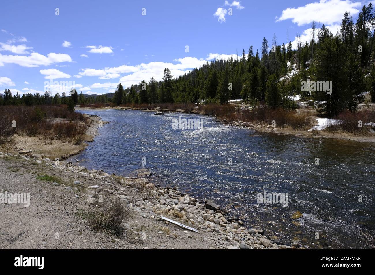 Sawtooth Mountains and the Salmon River near Stanley, Idaho Stock Photo ...