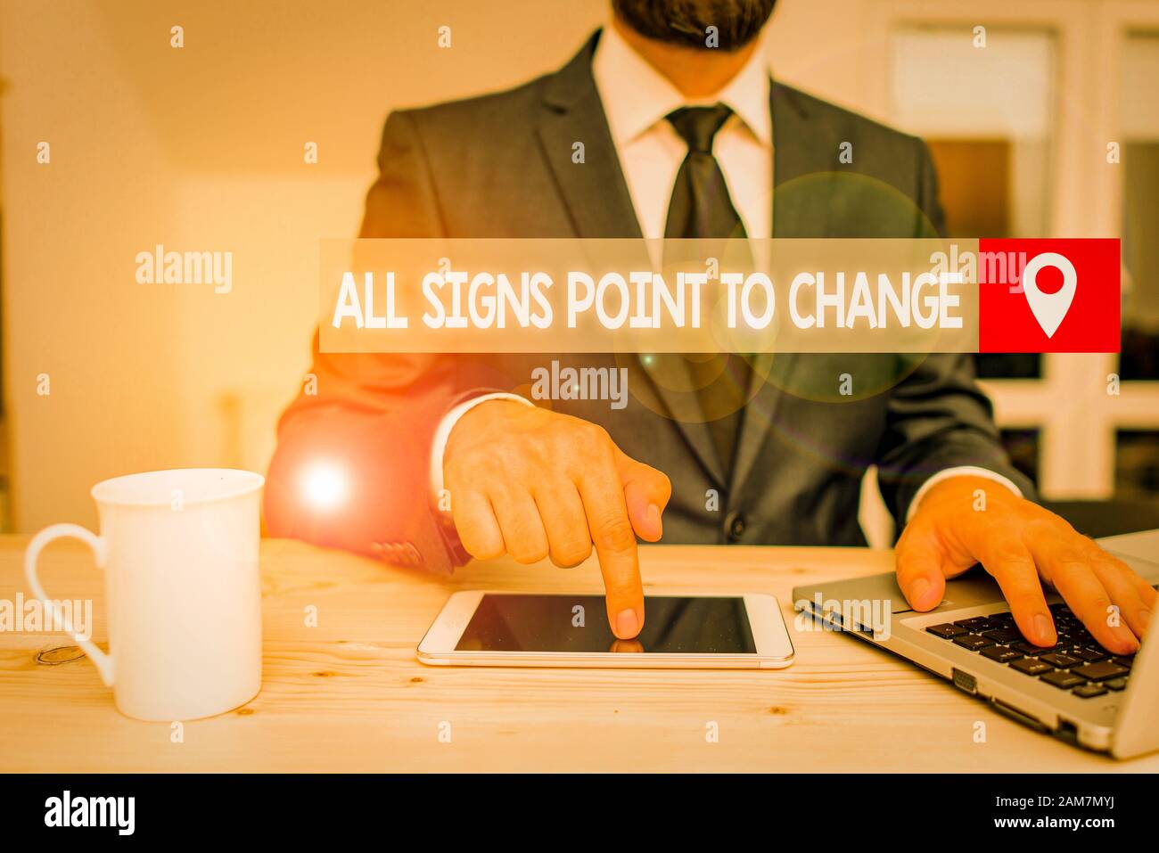 Writing note showing All Signs Point To Change. Business concept for ...