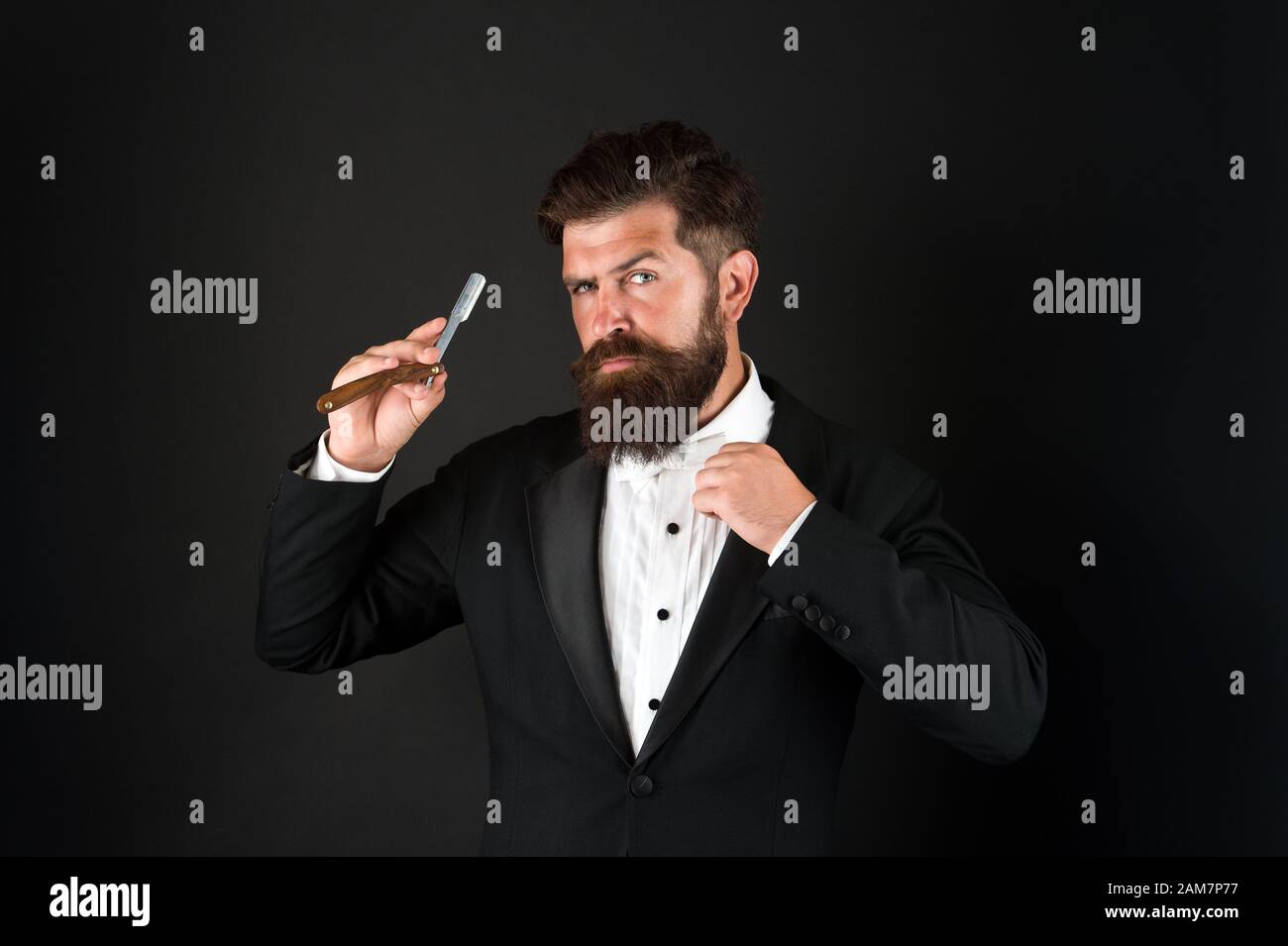 Moustache season. Businessman wear long beard and moustache. Bearded ...