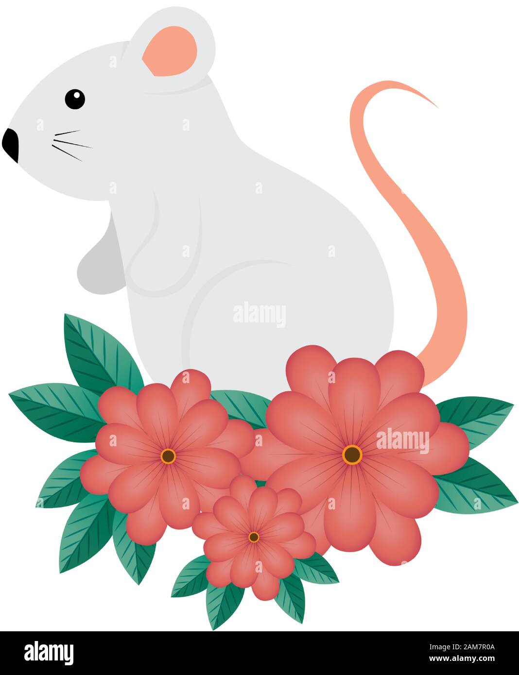 cute rodent rat with flowers isolated icon Stock Vector Image & Art - Alamy