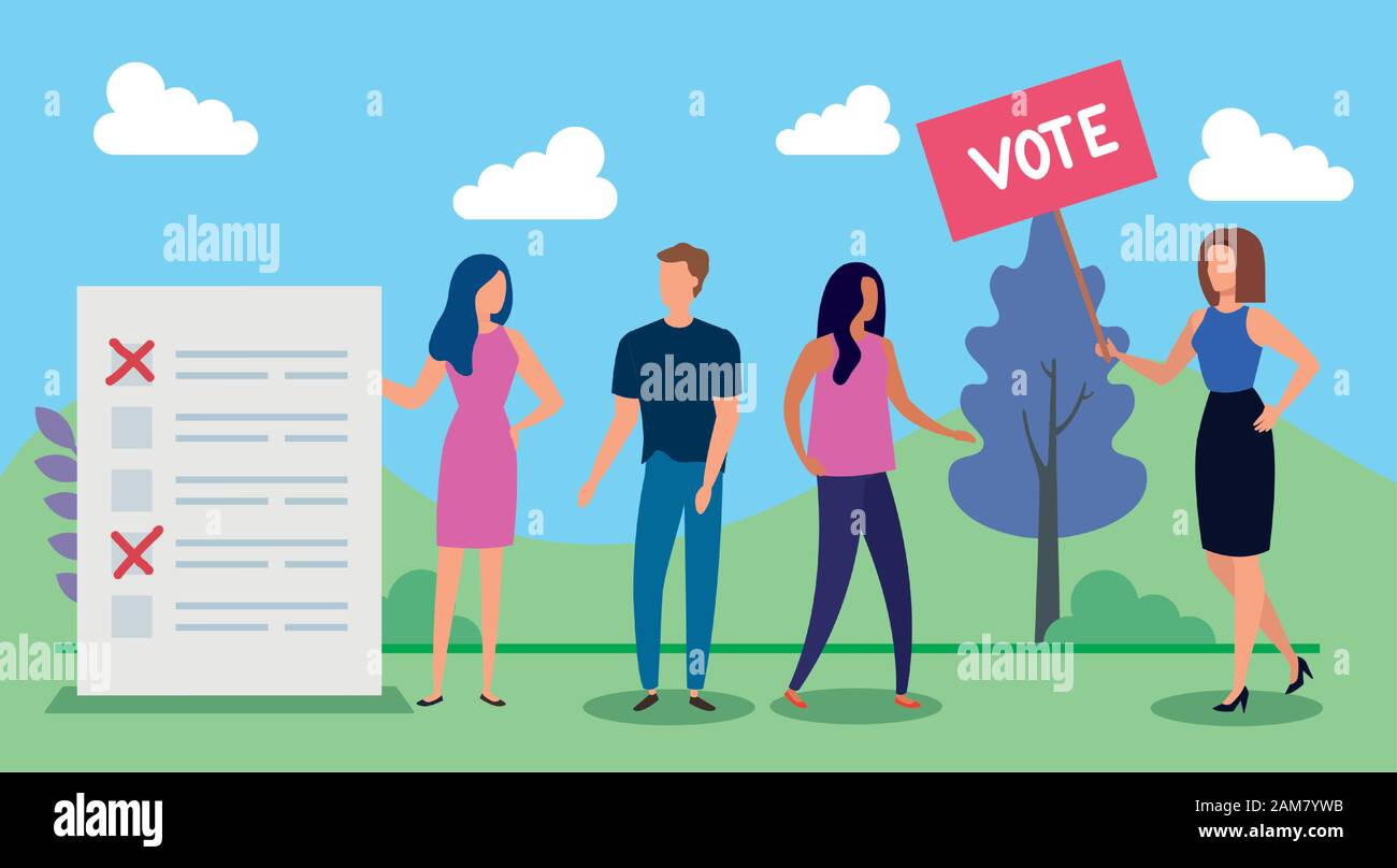 business woman and placard protest with vote lettering Stock Vector ...