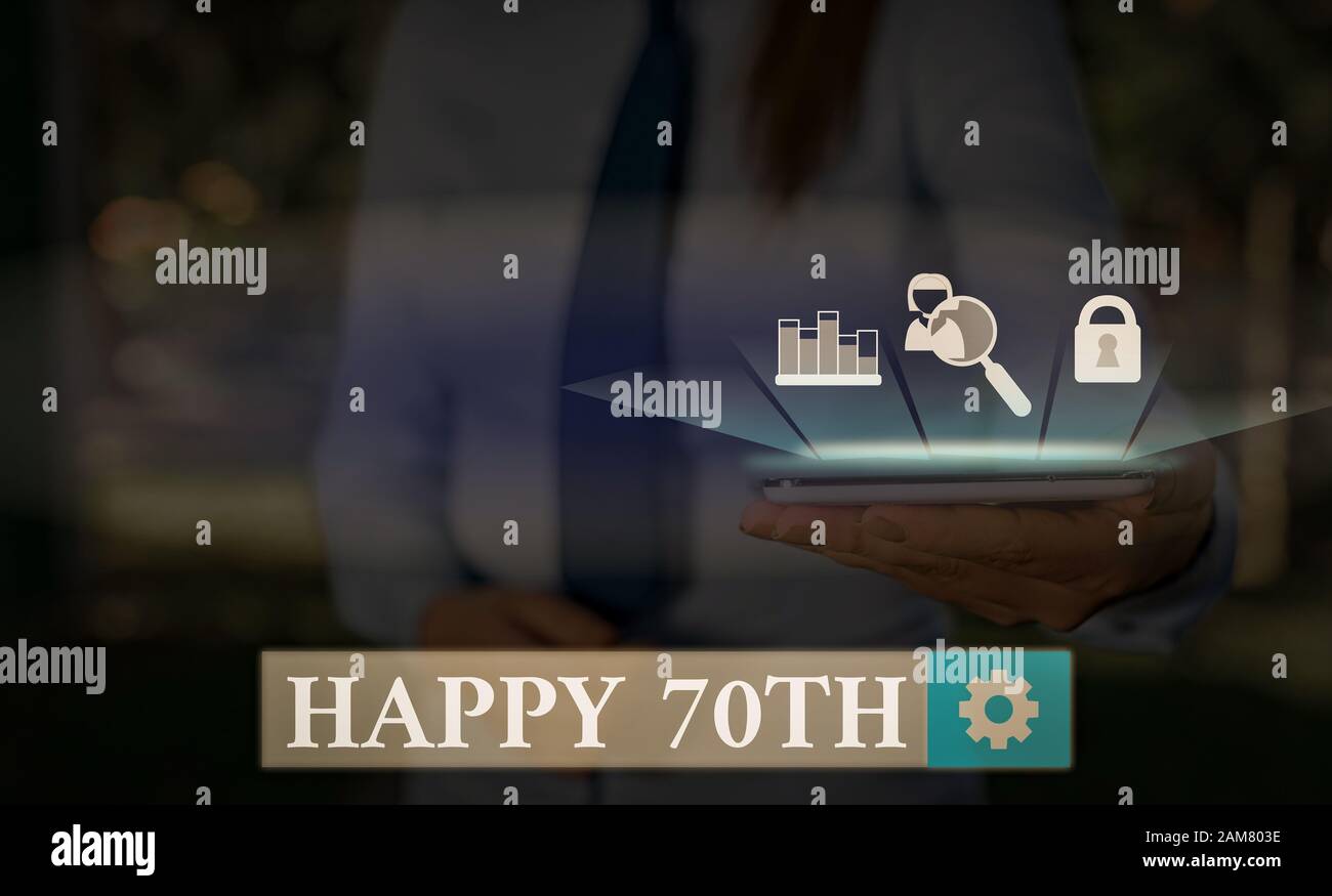Writing note showing Happy 70Th. Business concept for a joyful occasion ...