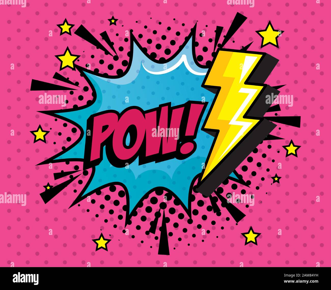 pow expression with explosion and thunderbolt pop art style Stock ...