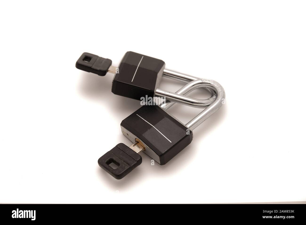 Two padlocks white background isolation - peace of mind Stock Photo - Alamy