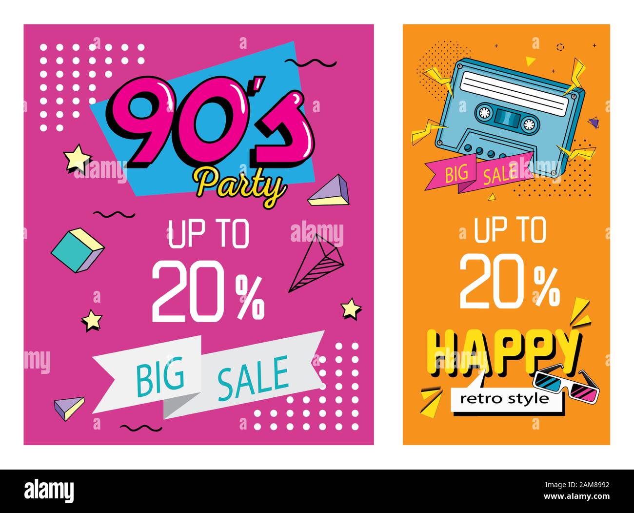 set poster of nineties retro style with icons Stock Vector Image & Art ...