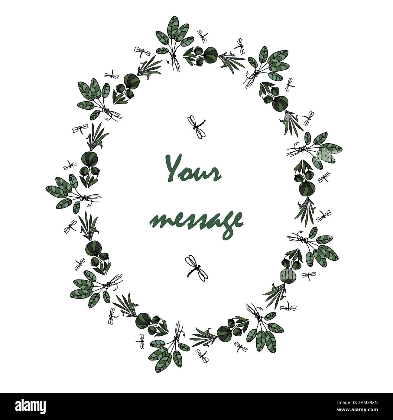 Oval frame for your text from vector elements, grass, leaves and ...