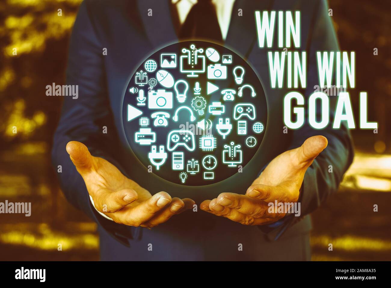 Text sign showing Win Win Win Goal. Business photo showcasing Approach ...