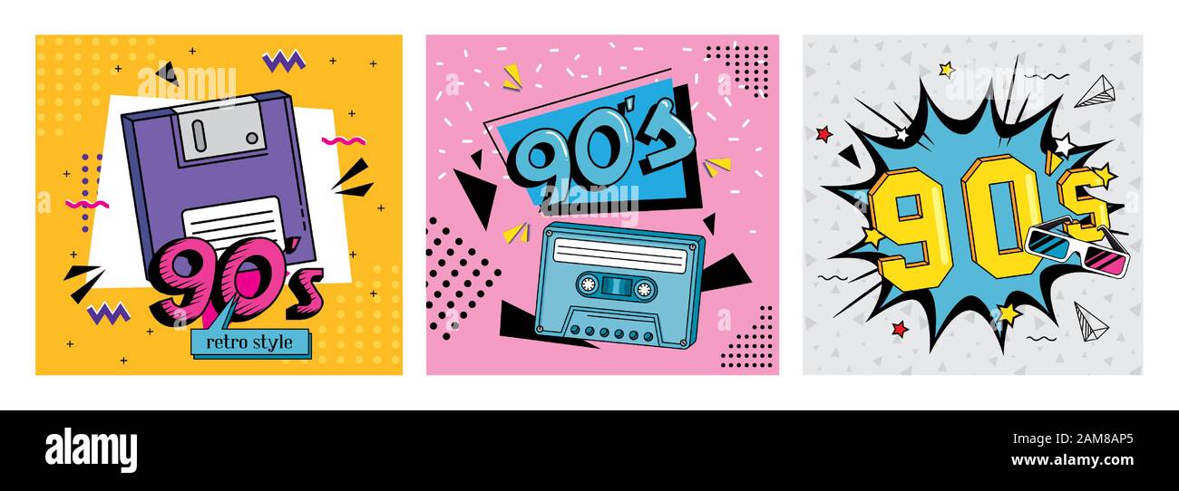 set poster of nineties retro style with icons Stock Vector Image & Art ...