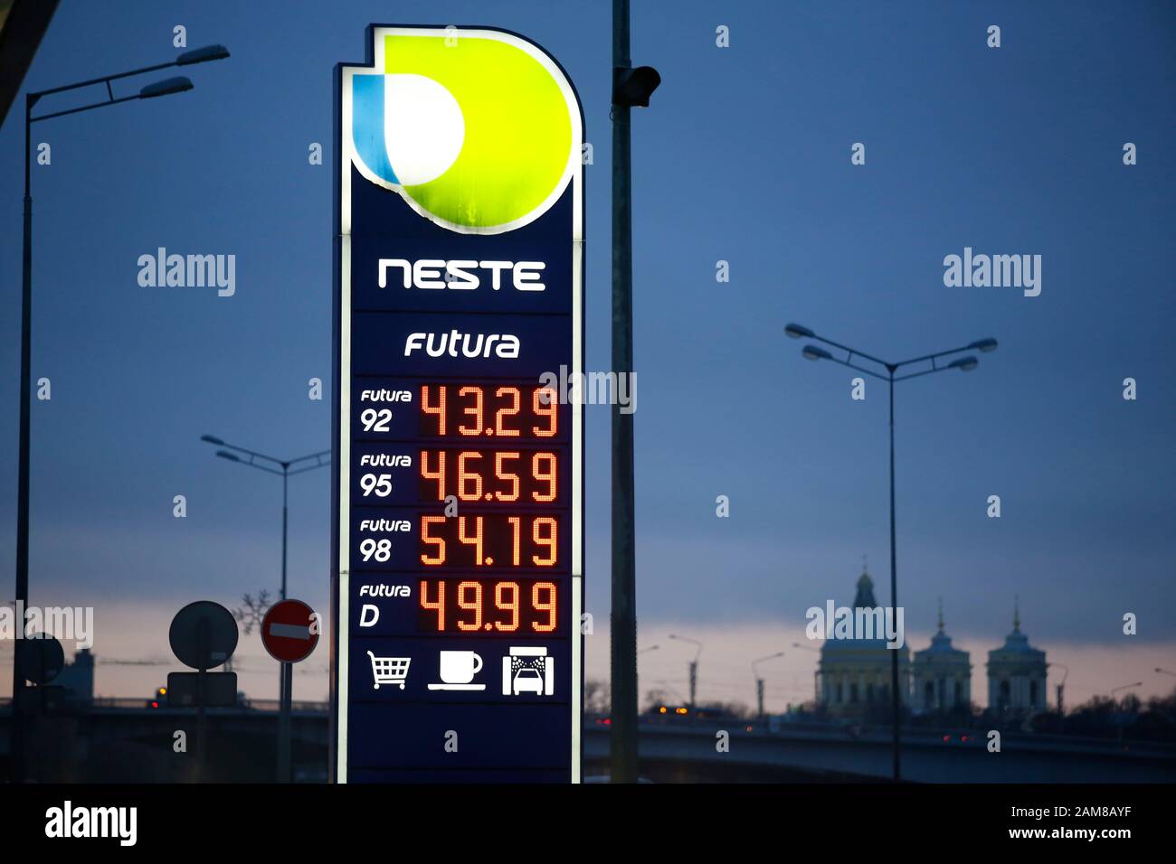Petrol prices at Neste oil gas station Stock Photo - Alamy