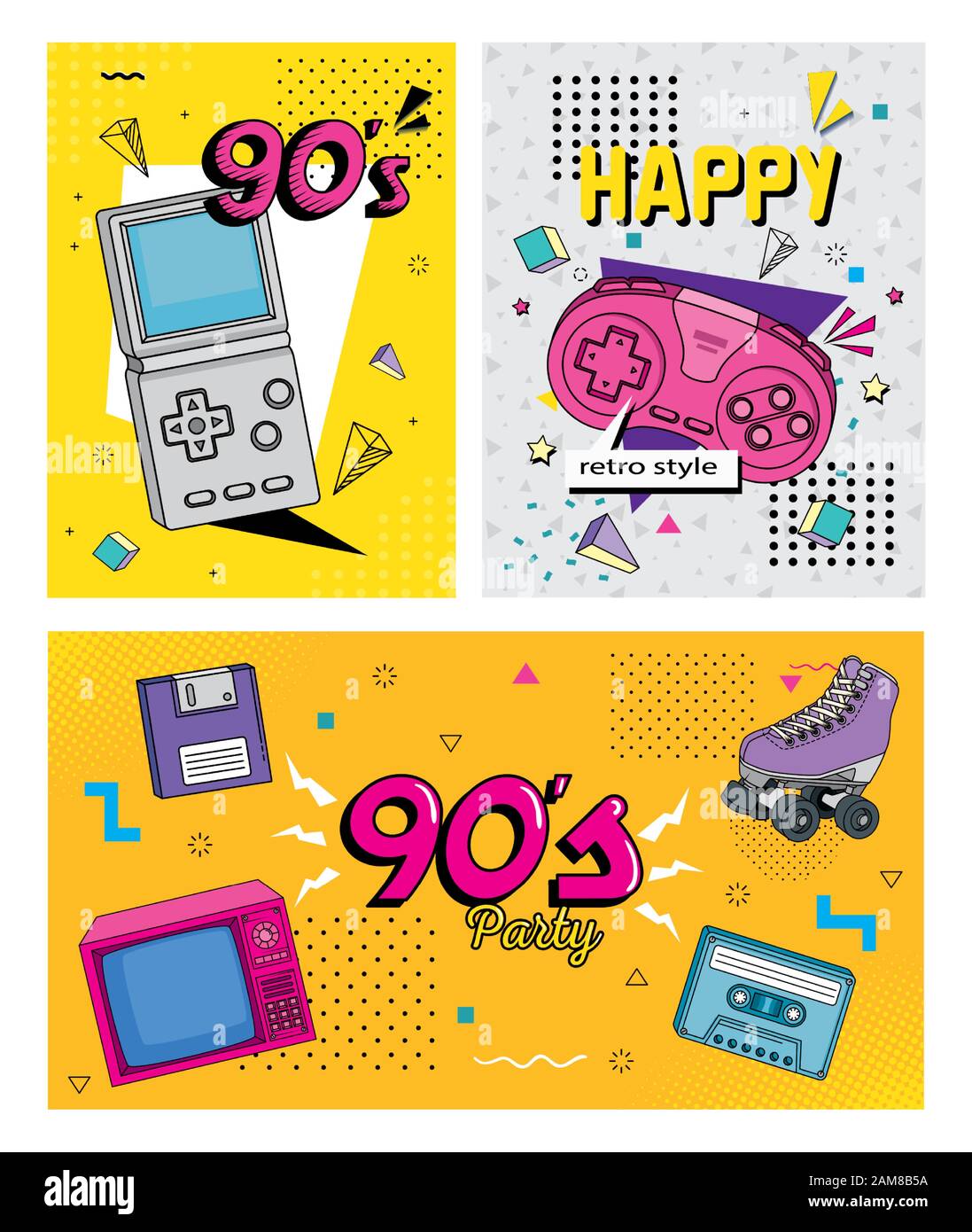 set poster of nineties retro style with icons Stock Vector Image & Art ...