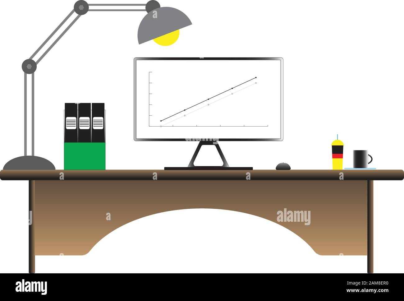 The Business Office Desk Line Art Vector Illustration Stock Photo - Alamy