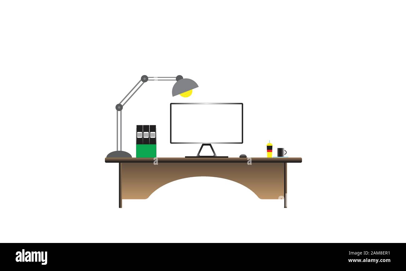 The Business Office Desk Line Art Vector Illustration Stock Photo - Alamy