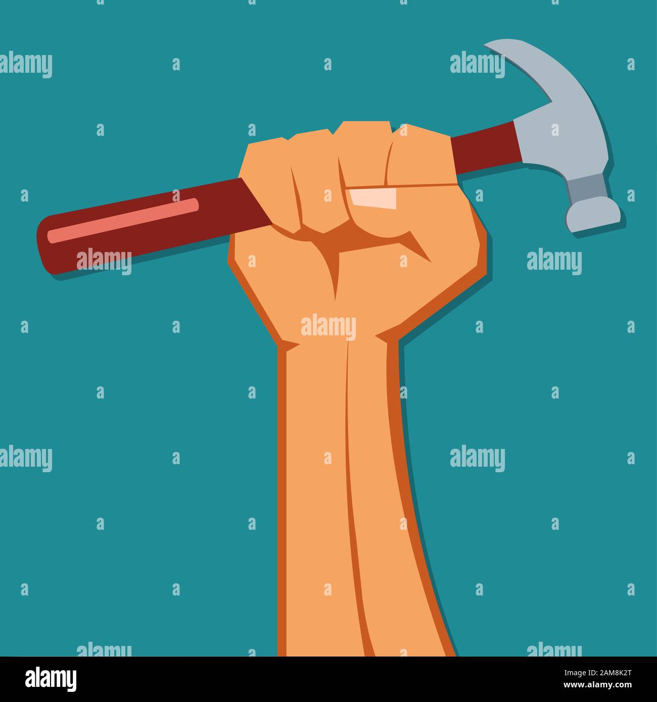 hand holding hammer isolated for worker symbol concept vector ...