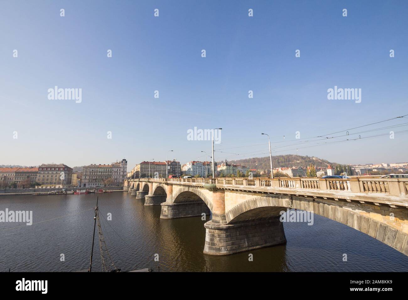 Palacky bridge, also called Palackeho Most, in Prague, Czech Republic ...
