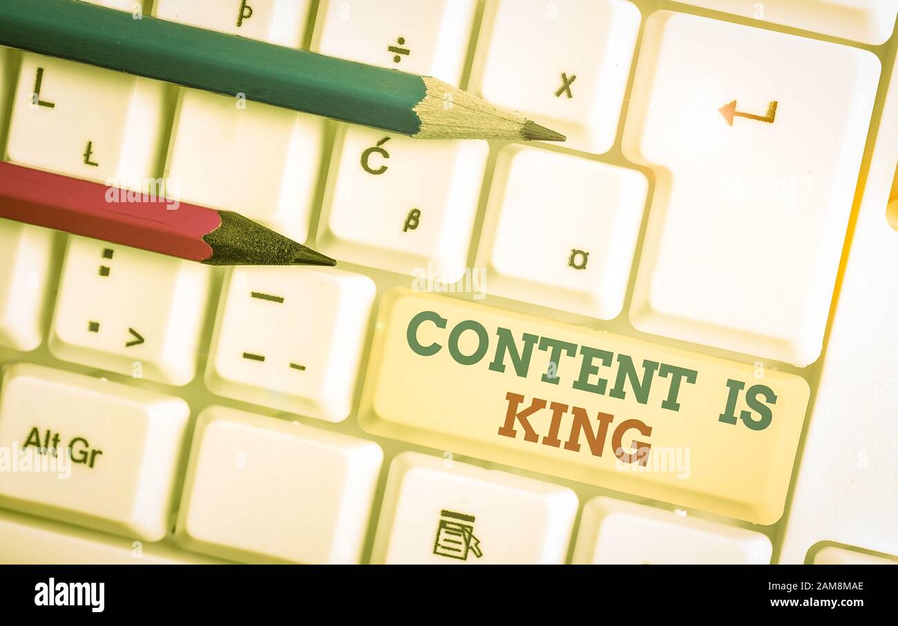 Writing note showing Content Is King. Business concept for Content is ...