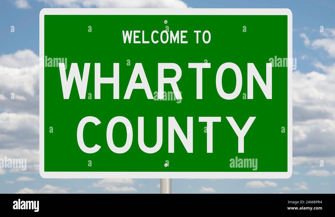 Rendering of a green 3d highway sign for Wharton County Stock Photo - Alamy