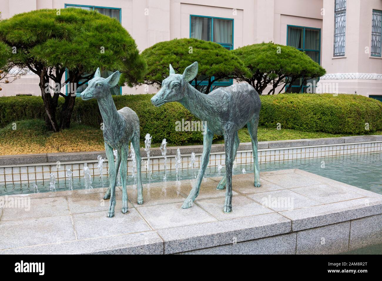 Jeju, Korea, 6th, March, 2019. The statue of deers at Lotte Hotel Jeju. The hotel is a luxury ...