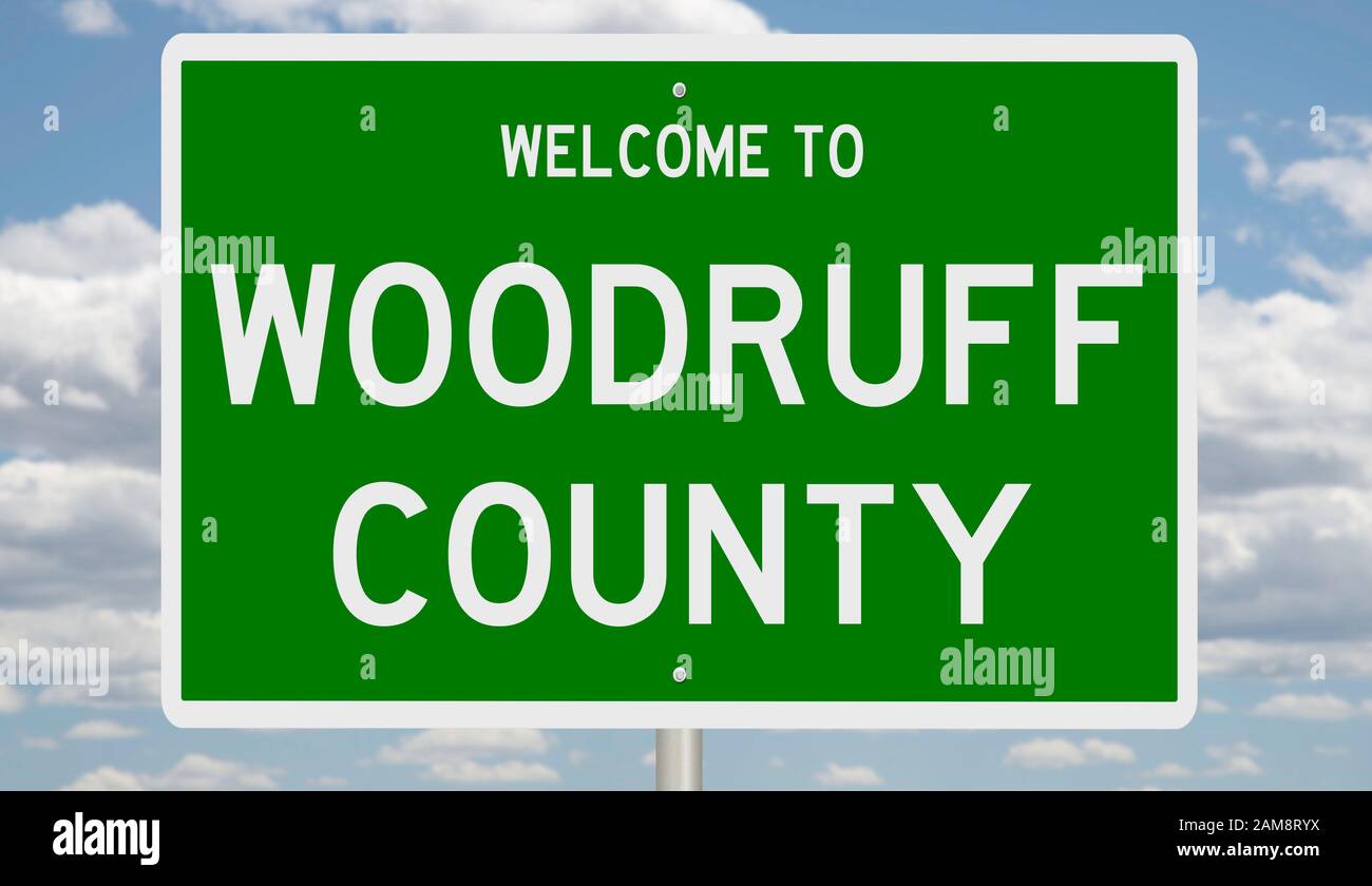 Rendering of a green 3d highway sign for Woodruff County Stock Photo ...