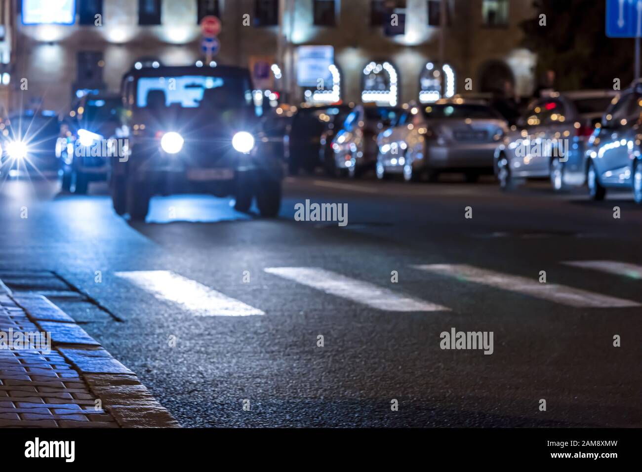 Car night driving road lights hi-res stock photography and images - Alamy