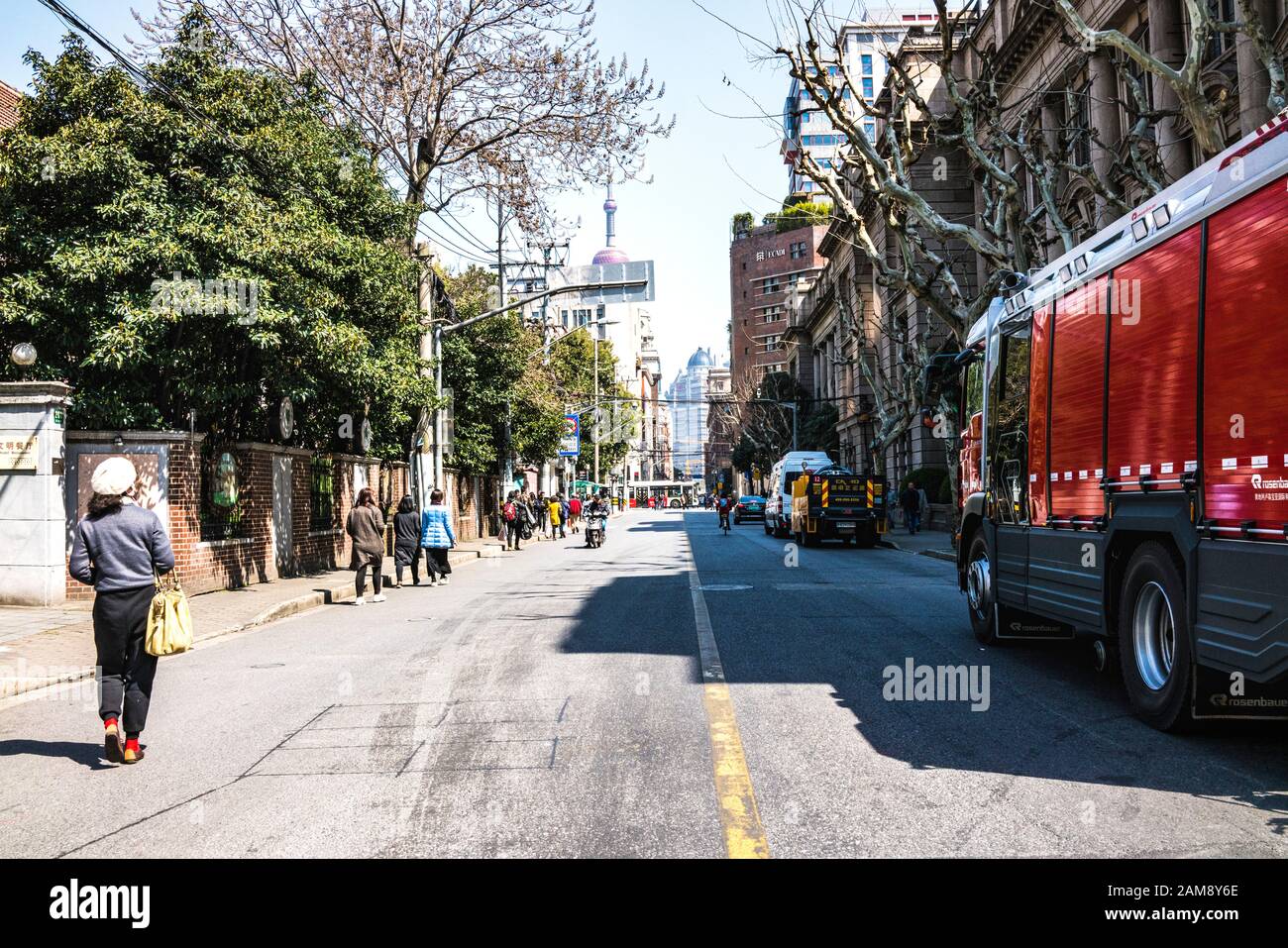 Shanghai, China, March, 2019. Street view of Shanghai, the largest city ...