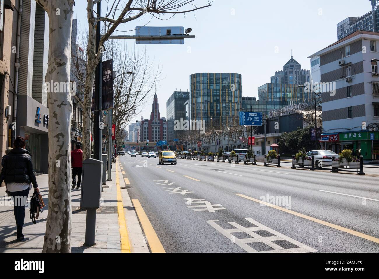 Shanghai, China, March, 2019. Street view of Shanghai, the largest city ...