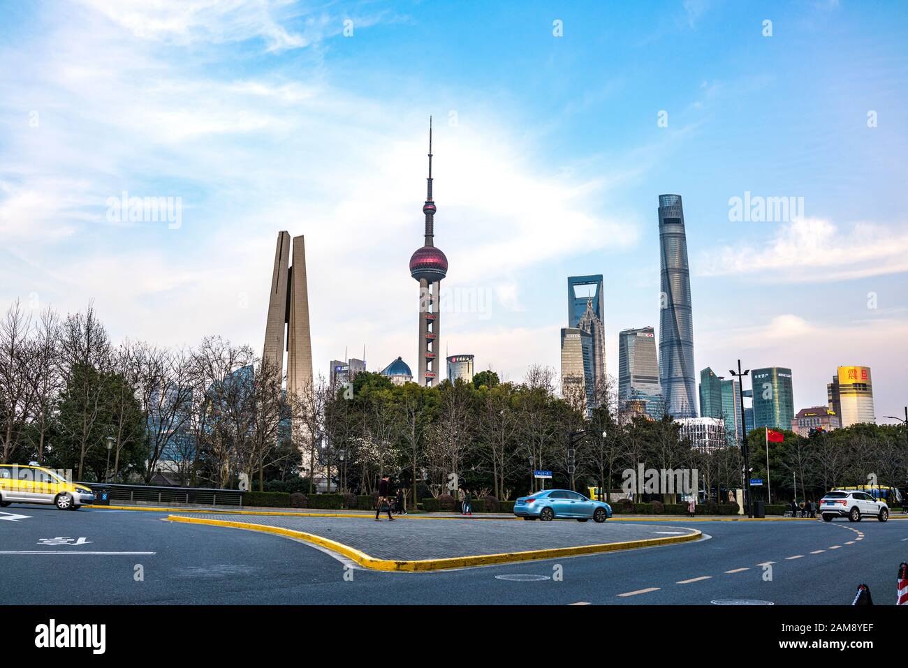 Shanghai, China, March, 2019. Lujiazui skyline, as seen from the Bund ...