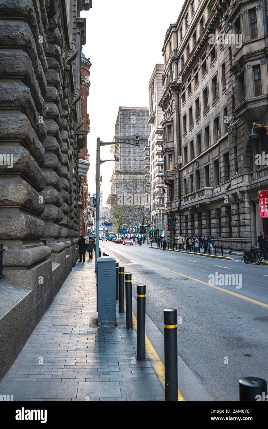 Shanghai, China, March, 2019. Street view of Shanghai, the largest city ...