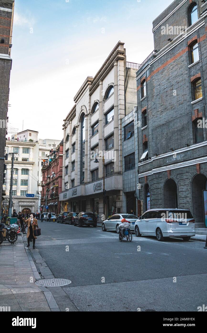 Shanghai, China, March, 2019. Street view of Shanghai, the largest city ...