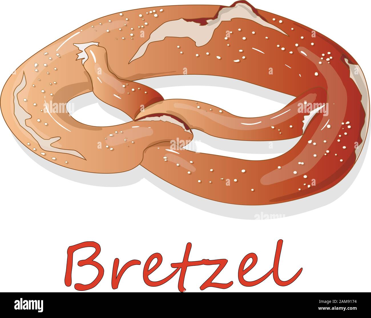 Fresh German pretzel (Bretzel) with salt and shadows on white ...