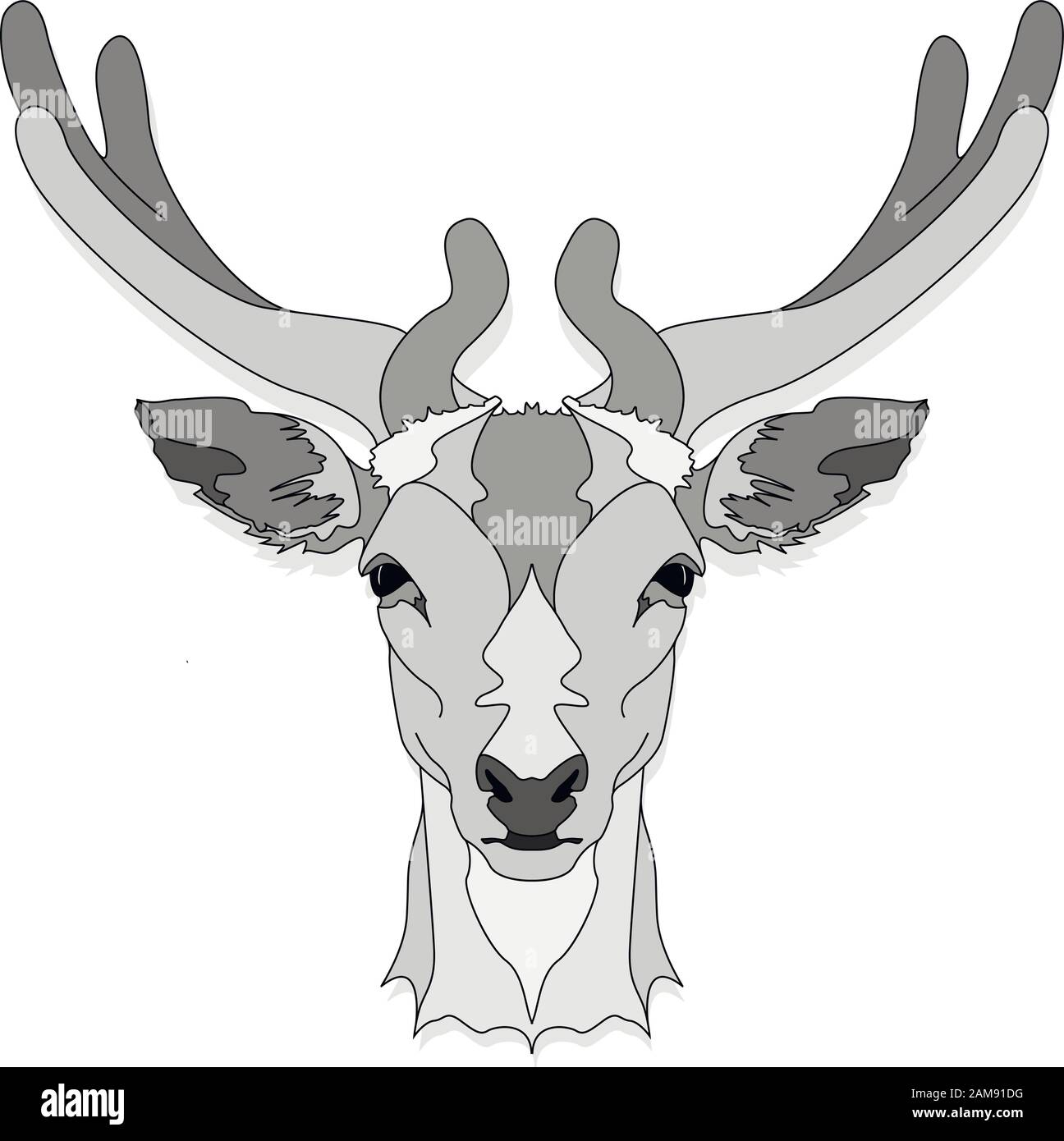 Stylized deer head vector monochrome illustration isolated on white ...