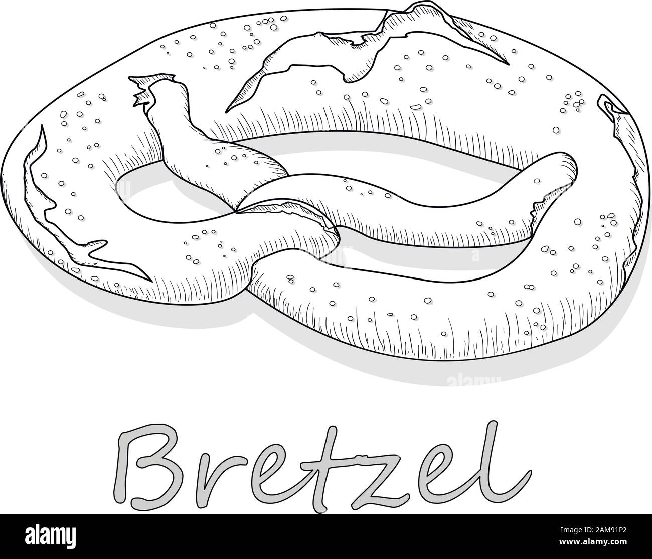 Fresh German pretzel (Bretzel) with salt and shadows on white ...