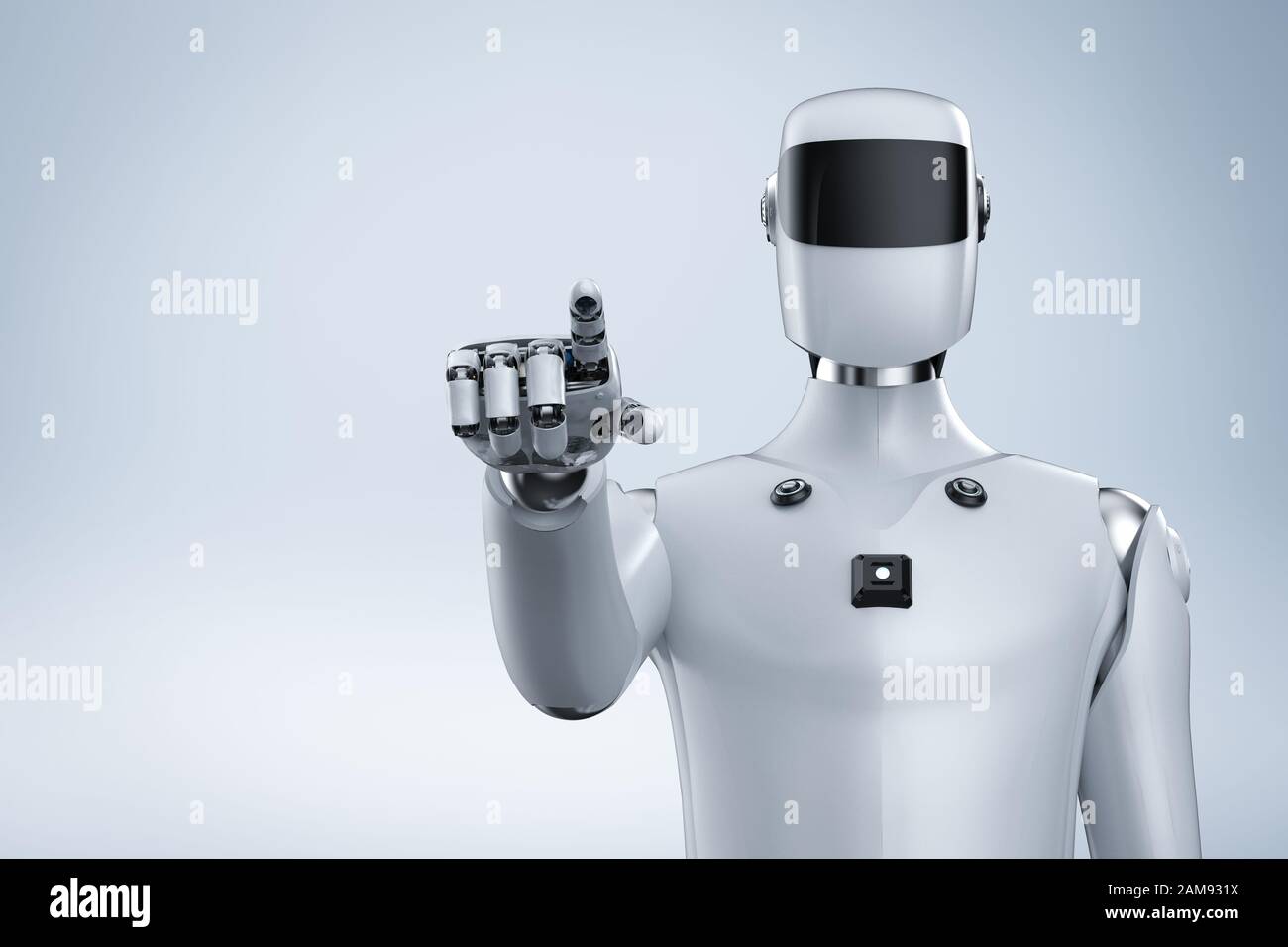 3d rendering artificial intelligence cyborg or robot finger point on ...