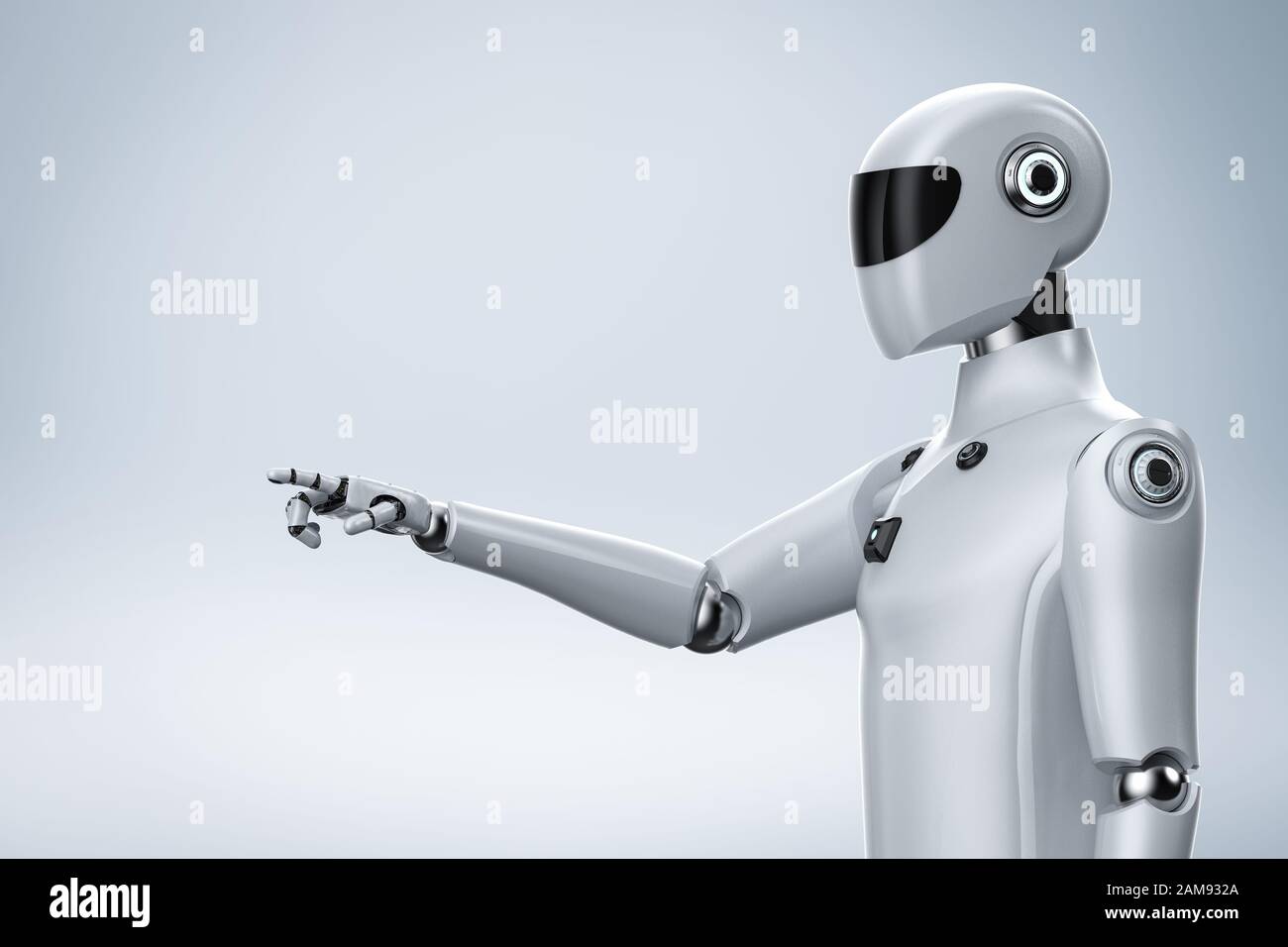 3d rendering artificial intelligence cyborg or robot finger point on ...